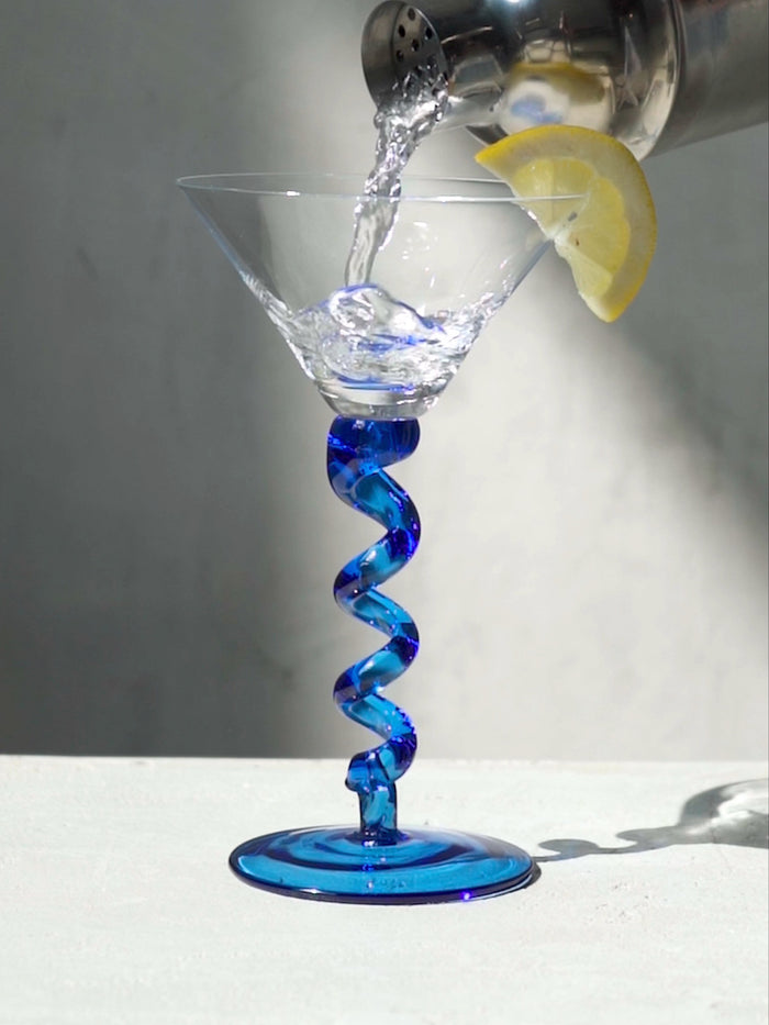 Indigo Spiral Stem Martini Glass